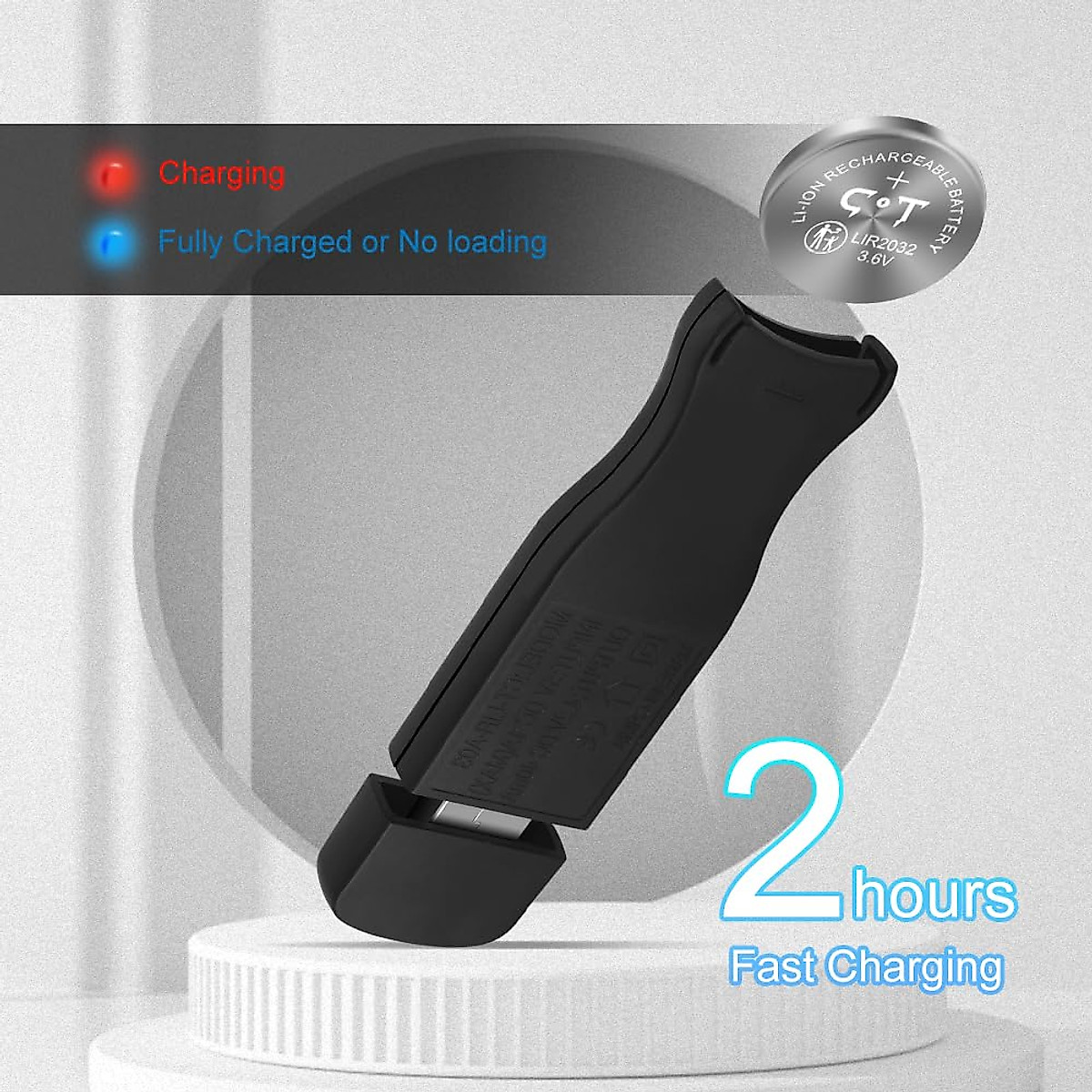 USB Li-Ion Coin Button Cells Charger with 2pcs of Rechargeable 2032 Battery Widely Charge LIR2032,LIR2016 and LIR2025