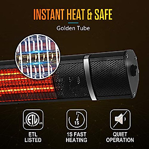 Electric Patio Heater, VQVG Outdoor Patio Heater, Infrared Outdoor Heater Wall Mount, 1500W Adjustable Setting with Remote Control, Waterproof IP65, Easy to Install, for Garage Patio, Black