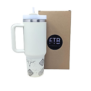 FTB Creative 40oz Custom Designed Soft Matte Tumbler, Double Wall Stainless Steel, with Lid and Straw (Desert Western, Iced)