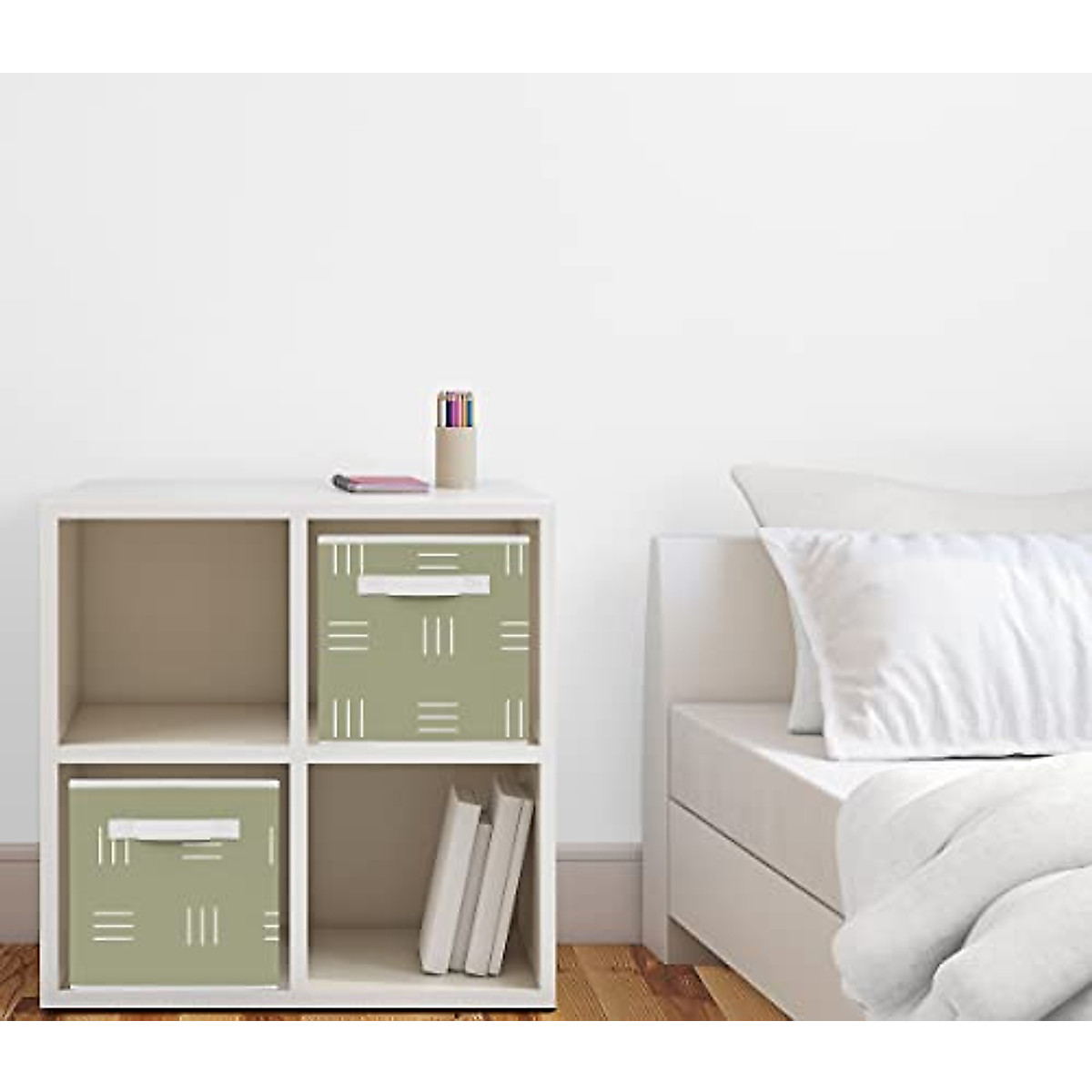 Sweet Jojo Designs Sage Green Boho Mudcloth Foldable Fabric Storage Cube Bins Boxes Organizer Toys Kids Baby Childrens Set of 2 White Bohemian Woodland Tribal Southwest Mud Cloth Hatch Triple Line