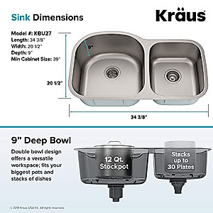 Kraus KBU27 35 inch Undermount 60/40 Double Bowl 16 gauge Stainless Steel Kitchen Sink