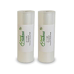 Two Gusseted Expandable 11" x 50' Vacuum Sealer Rolls, Heat Seal, Commercial Grade for Large Roasts, Casseroles, Game, Foodsaver Compatible
