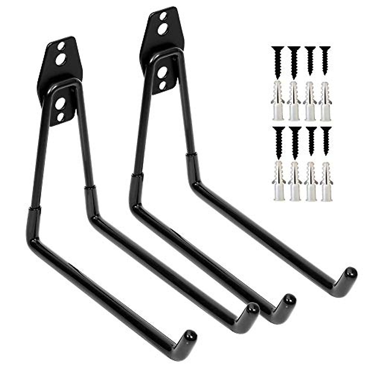 Heavy Duty Garage Storage Utility Double Hooks,Extended Wall Mount Tool Holder Organizer for Ladders,Bike,Chair (2 Pack Black 7.5" Large U Hook)