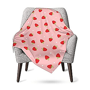 Meet Gentle Pink Strawberry Flannel Fleece Throw Blanket, Super Soft Fluffy Throw Blanket for Gifts Couch Sofa All Seasons XS 40"x30" for Pets