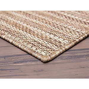 HOMEGNOME Indoor Outdoor Striped Rug (8'x10', Neutral Brown)