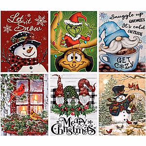 6 Pack Christmas Diamond Painting Kits for Adults ，5D DIY Diamond Art Full Round Drill Crystal Rhinestone Crafts - Gem Art Paint with Diamonds for Gift and Home Wall Decor 12X16Inch