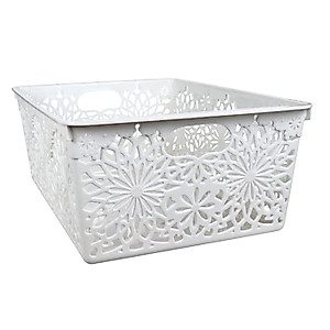 LSM Colorful Floral-Pattern Slotted Plastic Baskets Set of 2,Peach and Gray,Exclusively Bundled with Oggetto