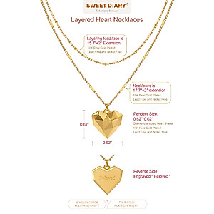 SWEET DIARY Heart Pendant Necklace,Heart Necklaces for Women,18K Gold Plated Layered Necklace, Handmade Diamond Heart Pendant Necklace Chain Gold Necklaces Gift for Women Necklace Jewelry (Gold)