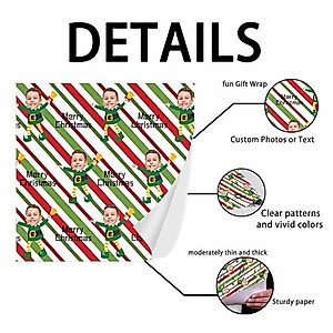 Artsadd Custom Photo Face Wrapping Paper Roll For Christmas, Birthday, Holiday, Wedding, Dad Father's Day Gifts Packing (1 Roll, Christmas 06)