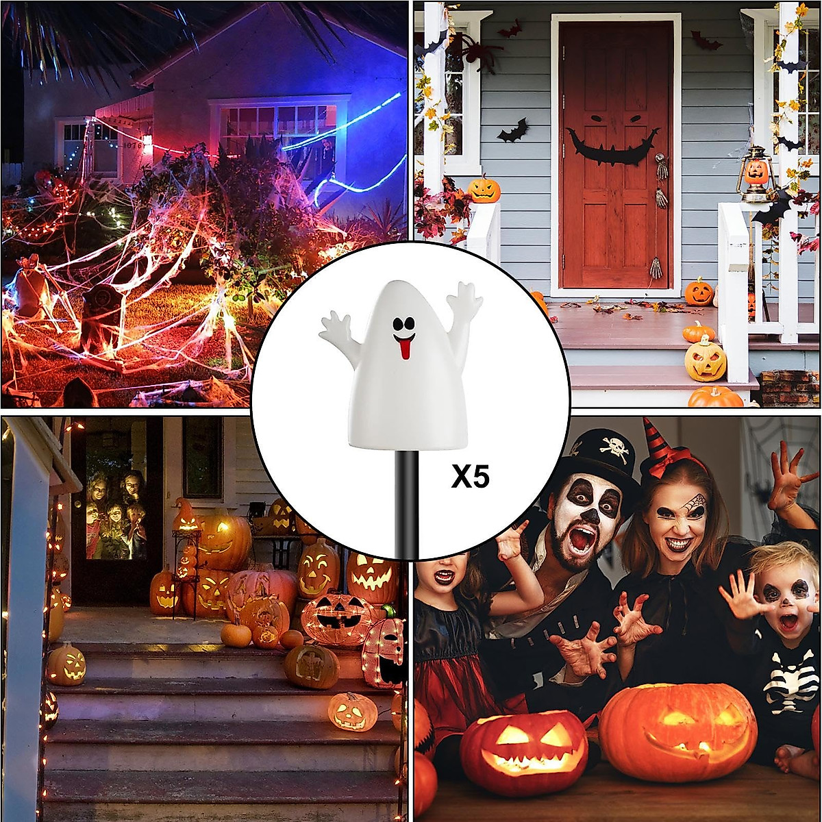 Ghost Yard Stakes, 2 Modes Halloween Decorative Stake Light, Halloween Ghost Led Stake Lights with 2 Lighting Modes, Solar Powered Led Ghost Lights, Light Up Halloween Decorations for Holiday Home