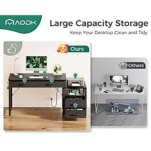 AODK 53-Inch Desk with Drawers and USB Power Outlets, Reversible Computer Desk with Storage Shelf, Office Desk with Printer Stand, Modern Simple Study Writing Work Table for Bedroom, Black