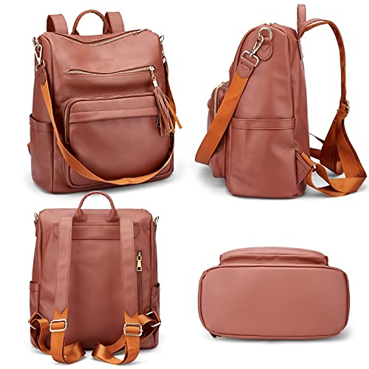 Oyifan Womens Leather Backpack Purse Bookbag Purse Anti-theft Travel Backpack Convertible Handbag