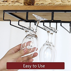 Casaphoria Wine Glass Rack Under Stand Inserts for Cabinet Shelf Countertop No Drill Bar Glass Holder Wall Mounted Stemware for Bar Metal Organizer Black