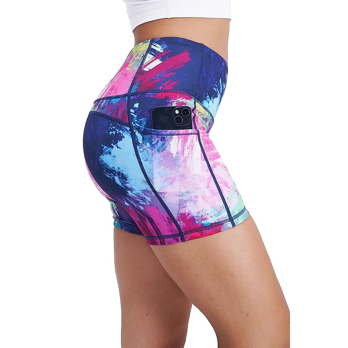 Tough Mode Women High Rise 5" Super Soft Athletic Shorts Pockets Bike Fitness Workout Running Yoga Tummy Control