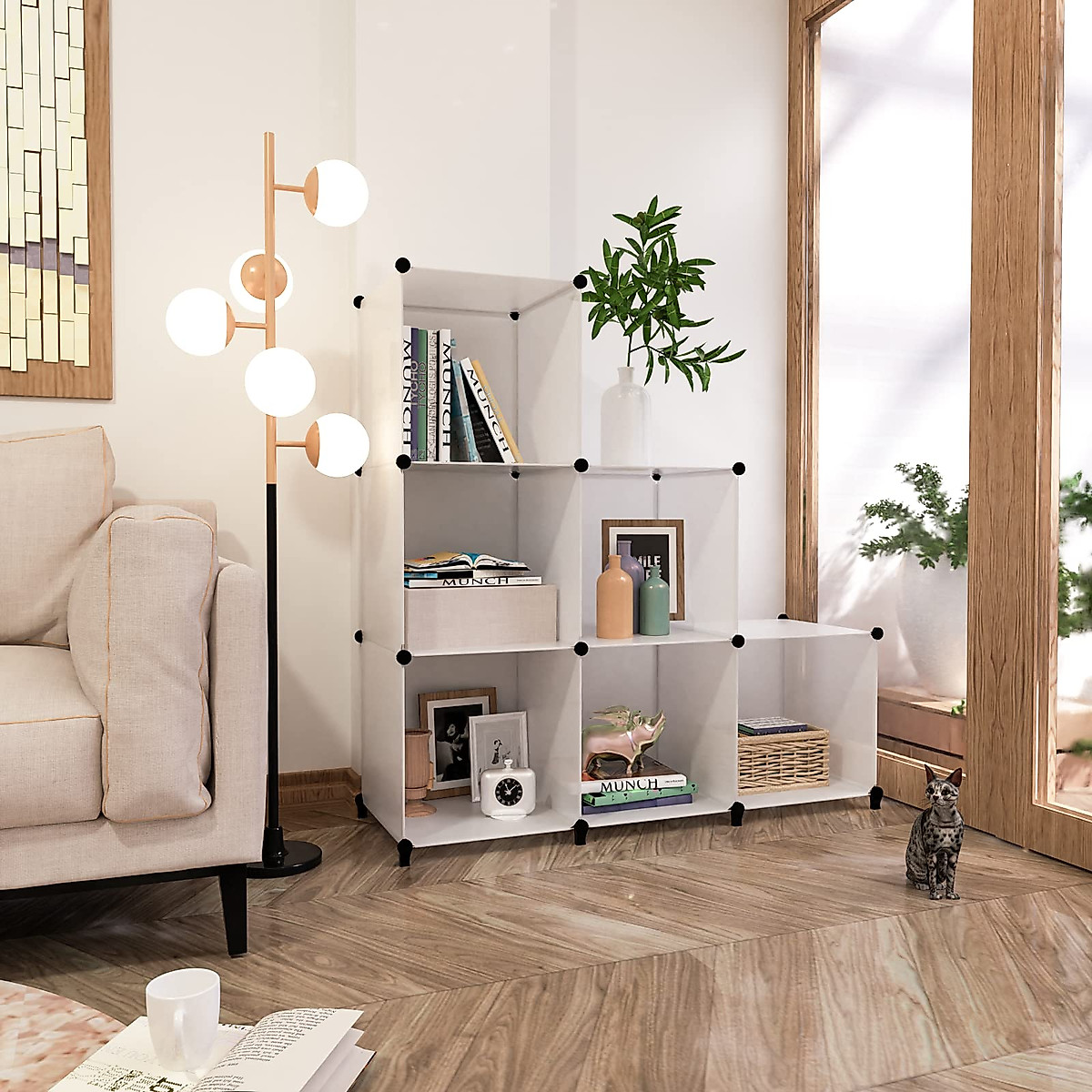 Homywish Cube Storage Organizer 6-Cube Closet Storage Shelves with Wooden Hammer DIY Closet Cabinet Room Storage Bookshelf Plastic Square Organizer Shelving for Home, Office, Bedroom, White…