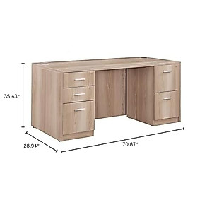 NBF at Work Double Pedestal Executive Office Desk - Durable Laminate Computer Desk with Two Drawers - Office Desk with Storage and File Cabinet - Gray Finish Work Desk for Home (72" W)