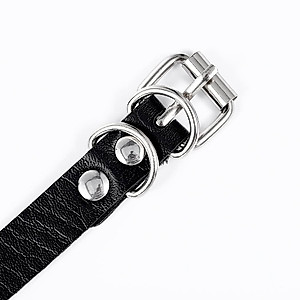 Obmyec Black Leather Choker Punk Short Collar Gothic 2-tier Circle Rivet Necklace Soft PU Leather Short Neck Accessories for Women