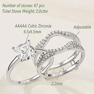 Wuziwen 2 Carat Princess Cut 925 Sterling Silver Ring Enhancers CZ Wedding Ring Sets For Women Size 10