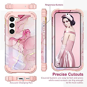 PIXIU for Samsung Galaxy s23 Plus case with 2PCS Tempered Screen Protector&1 pcs Len Camara Protector, Heavy Duty 3 Layer (Silicone+Plastic) Shockproof Full-Body Protective Sturdy Hybrid Marble Case