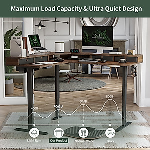 FEZIBO 63" L Shaped Standing Desk with Drawers, Electric Adjustable Height Standing Gaming Desk L Shape, Black Walnut Top/Black Frame