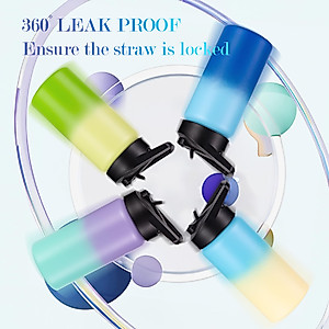 Kids Water Bottle with Straw Lid & Handle, 4 Pack 16oz Personalized Water Bottles Bulk, Dishwasher Safe, Leak Proof DIY Gift for Girls Boys to School Sports Travel Camping, Mixed Gradient Color Set