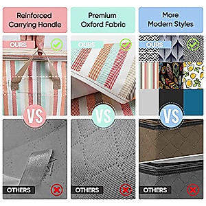 BALEINE 3PK SOFT Premium Oxford Closet Storage Bags for Comforters, Bedding and Clothes, Heavy-Duty Foldbale Clothing Storage Bag with Clear Window, Reinforced Handles & Sturdy Zippers (Large, Color Stripe)