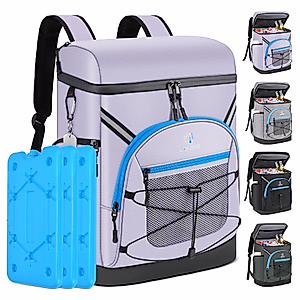 Backpack Cooler for 40 Cans, Leakproof Cooler Backpack Insulated Waterproof with 3 Ice Packs Insulated Soft Coolers for Beach Hiking Camping Fishing Picnic - Light Purple