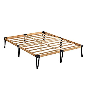 HW COMFORT 14 Inch Full Solid Bamboo and Metal Platform Bed Frame/Bamboo Wood Slat Support/No Box Spring Needed/Easy Assembly, Natural & Black