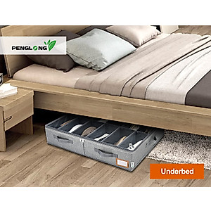 PENGLONG 16 Pairs Adjustable Shoe Organizer for Closet, Wardrobe Clothes Organizer, Space Saving Shoe Bin, Closet Storage Solution Box with Clear Window (Dark grey)