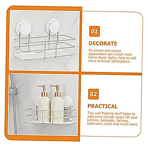 DOITOOL 2pcs No Punching Rack Wall Mounted Shelving Gondola Shelving Stainless Steel Shelving Plastic Bathroom Organizer Utility Caddy Tote Bathroom Floating Shelves Metal Shelf Wall Shelf