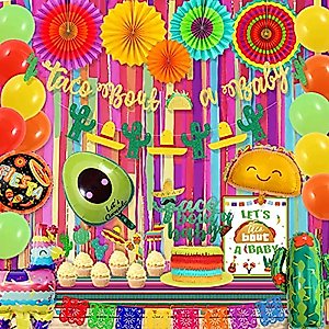 Taco Bout a Baby Decorations Kit, Hombae Mexican Fiesta Baby Shower Decoration Supplies, Fiesta Paper Fans, Banner, Cake Topper, Llama and Cactus Cupcake Toppers