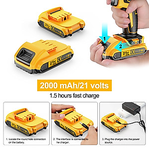 JayLene 21V Cordless Drill Set, Power Drill 59Pcs with 3/8 Inch Keyless Chuck, 25 3 Clutch Electric Drill with Work Light, Max torque 45Nm, 2-Variable Speed & 2 Batteries and Fast Charger