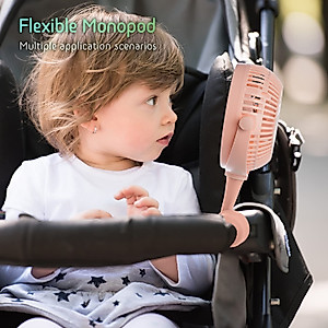5 Inch Baby Fan,Stroller Fan clip on for baby with Flexible Monopod, USB or Battery Powered Rechargeable Fan,Mini Portable Fan for Car Seat Crib Bike Treadmill Travel,360 Rotation