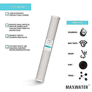(1 Pack) CTO Filters 20" x 2.5" Slim Blue Whole House Carbon Filter (5 Micron) compatible with most 20" Slim Blue Whole House Water Filtration Systems