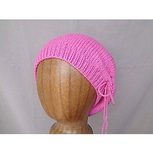 Scrunch Slouch Hat, Gathered Slouchy Beanie, Drawstring Bow, Hand Knit, Soft Wool, Dredlock Rasta