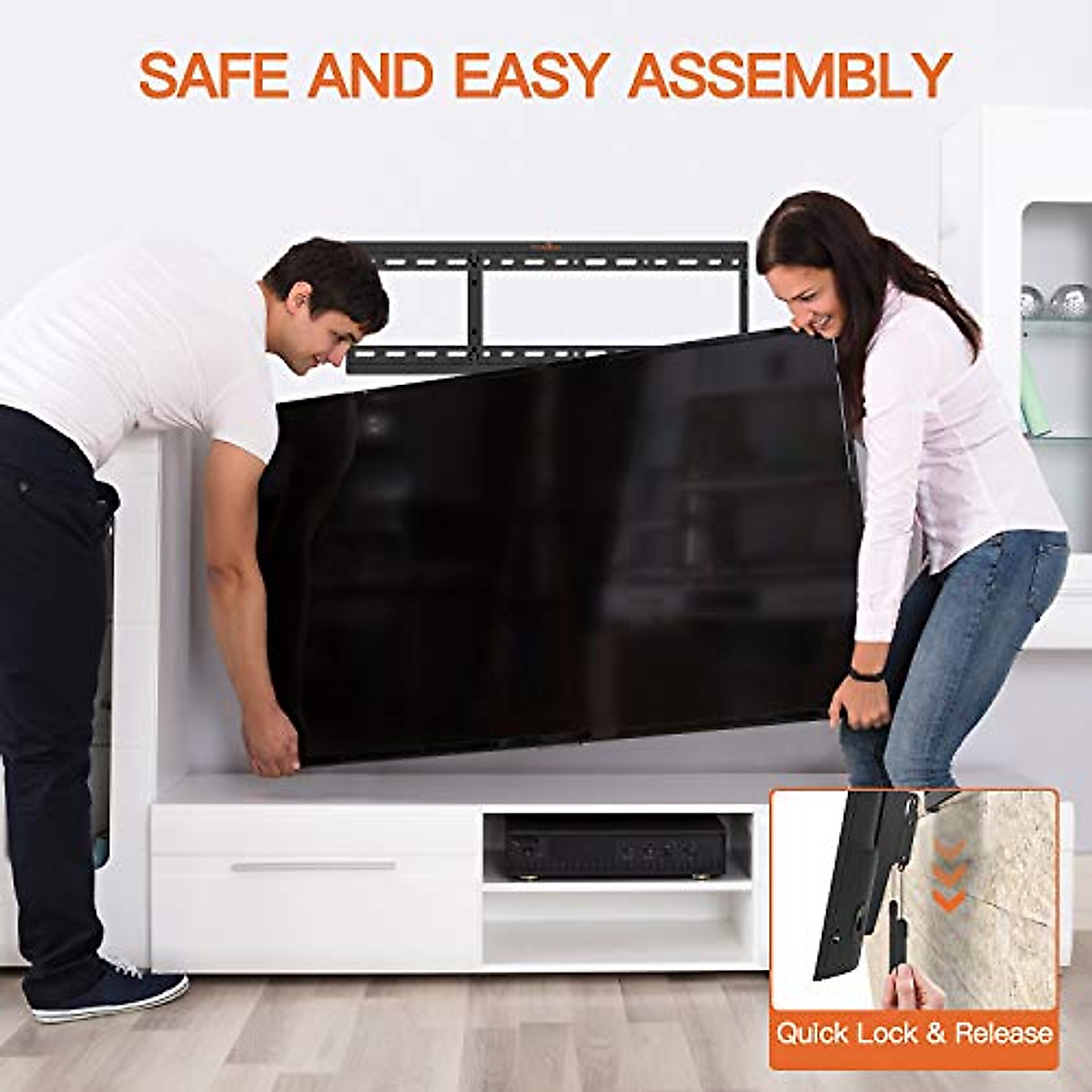 Perlegear Tilt TV Wall Mount Bracket Low Profile for Most 37-75 Inch LED LCD OLED Flat Curved Screen TVs, Large Tilting Mount Fits 16, 18, 24 Inch Studs Max VESA 600x400mm Supports up to 132lbs