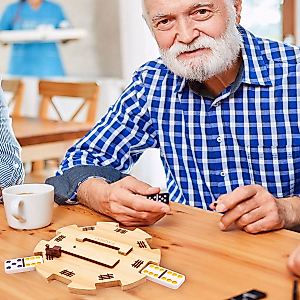 Exqline Wooden Hub for Mexican Train Dominoes with Felted Bottom Mexican Train Centerpiece Made of Superior Pine