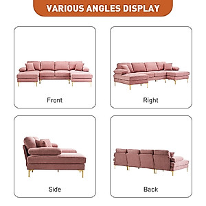 OUYESSIR U-Shaped Sectional Sofa Couch, 4 Seat Sofa Set for Living Room, 110.6" L-Shaped Chenille Sleeper Couch Set with Double Chaise Lounge (Pink)