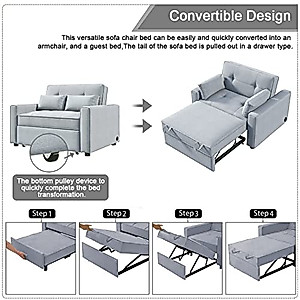 Full Sleeper Sofa,Grey Pull Out Couch Bed Sleeper Sofa with Pillow,Convertible Loveseat Sleeper Sofa Bed for Small Space with Adjustable Backrest,USB Port, 48''