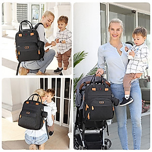 Diaper Bag Backpack, LeLeBlum Large Capacity Diaper Bag with Changing Pad, Pacifier Case and Stroller Straps, Multifunction Waterproof Travel Back Pack for Boys Girls, Black