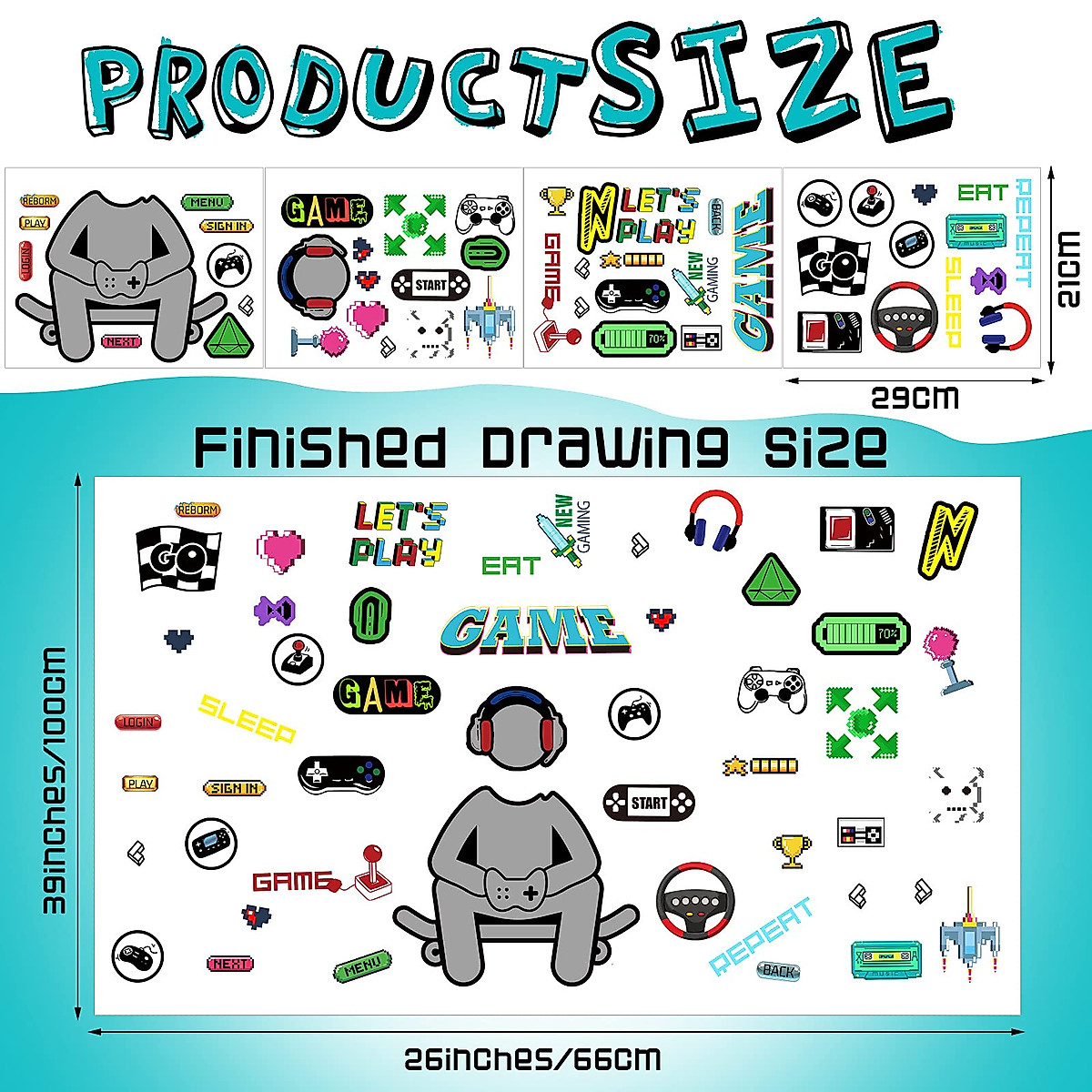 3D Glow in The Dark Game Wall Decal Gamer Boy Wall Stickers Video Game Controller Wall Decor for Boys Room Kids Bedroom Playroom Decoration (Classic)