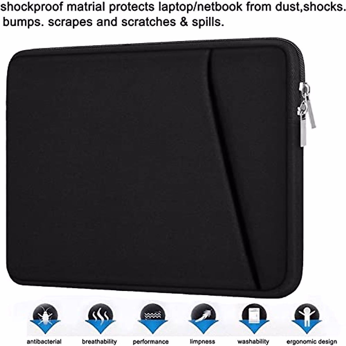 Askuko 15 inch Laptop Sleeve Bag, Laptop Cover Shockproof Protective Case, Handbags Portable Notebook Bag for 15-16 inch HP Dell Asus Lenovo Computer, Laptop Case with Front Pocket, Black