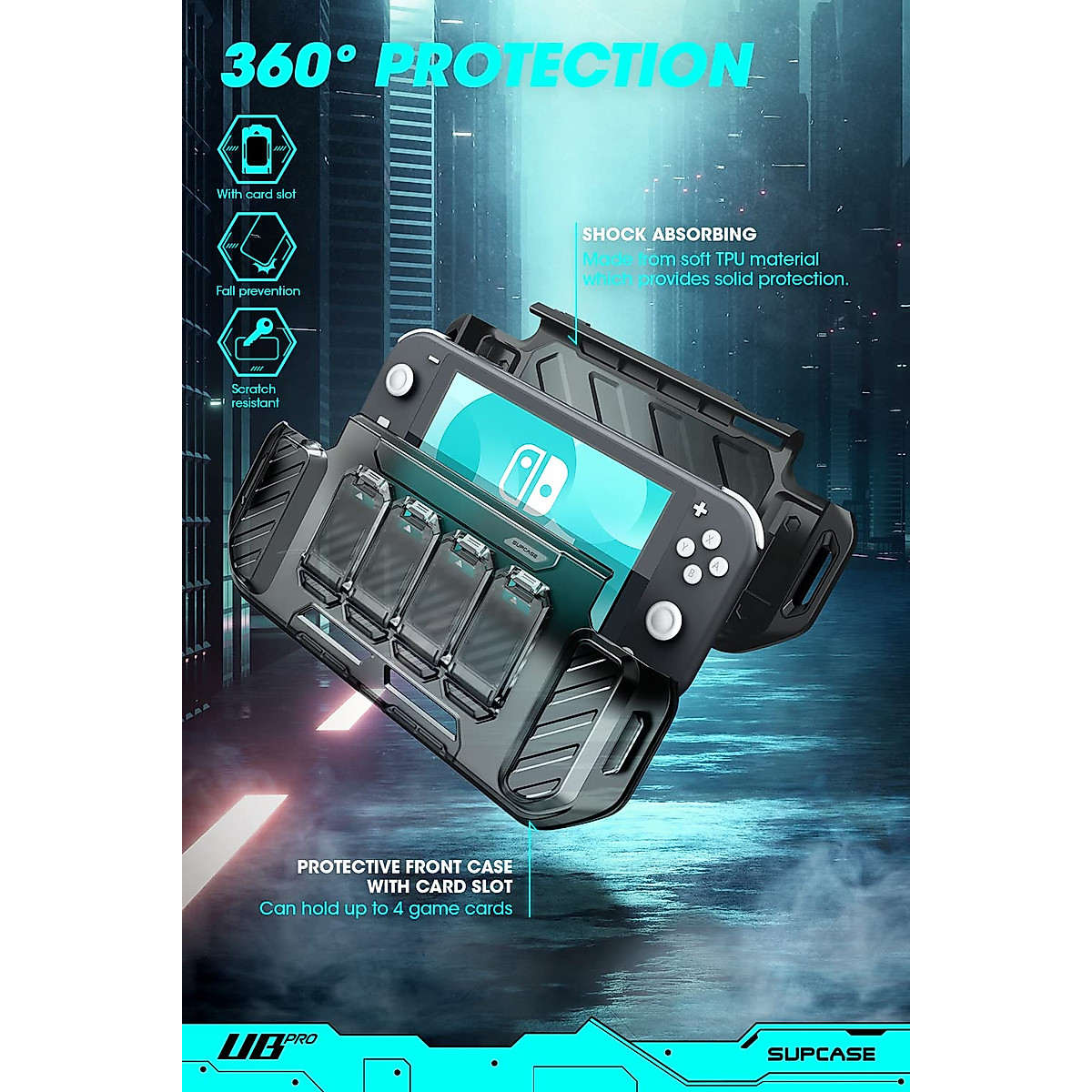 SUPCASE for Nintendo Switch Lite 2019 Case with Front Cover (Unicorn Beetle Forma), [Military-Grade Protection] [5 Game Card Storage Slots] Slim Protective Cover Accessories for Switch LiteFrost,Black