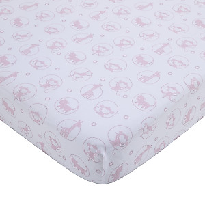 NoJo Little Love Sweet Jungle Friends Pink, White and Tan, Monkey, Cheetah and Giraffe with Polka dots and Flowers 3 Piece Nursery Crib Bedding Set - Comforter, Fitted Crib Sheet, and Crib Skirt