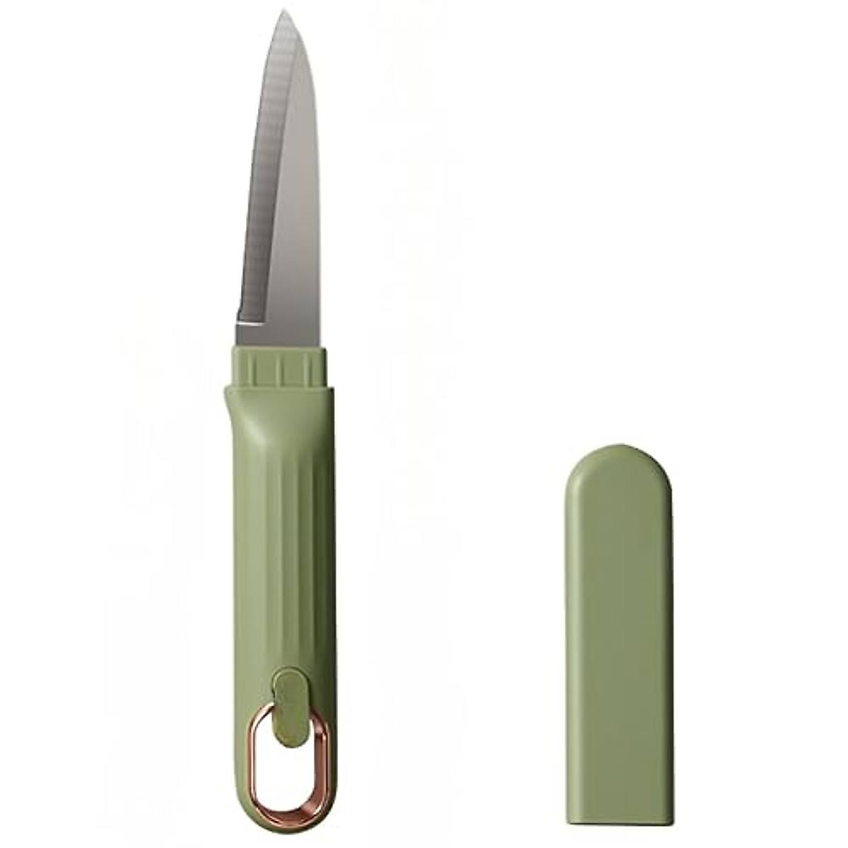 WISELADY Portable Fruit Knives with Hanging Ring, Paring Knife, Small Kitchen Knife with Sharp Blade, Paring Knife for Cutting and Preparing Fruit and Vegetables (Green)