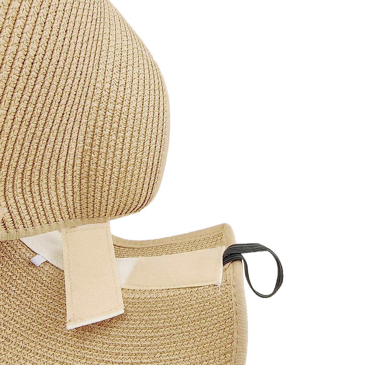 Women Sun Visors with Roll-Up Ponytail Packable Foldable Wide Brim Straw UV Protection Sun Beach Hats for Women Travel(Khaki)