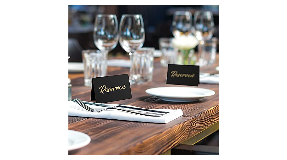 Elegant 10 Pack Black Reserved Table Signs for Weddings