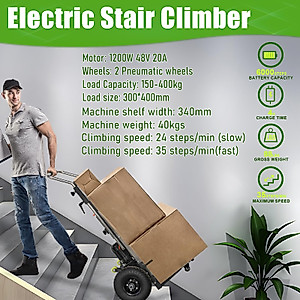 NETSOLAR Electric Stair Climbing Hand Trucks Dolly Cart for Moving 880lb Heavy Duty Folding Stair Climber Cart Hand Trolley Motor Battery Powered for Furniture Family Logistics Warehouse