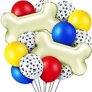 44 Pieces Dog Themed Balloons Decoration Including 40 Colorful Latex Balloons Dog Paw Print Balloons and 4 Bone Shaped Aluminum Foil Balloons Party Accessories for Birthday Party, Activities Supplies