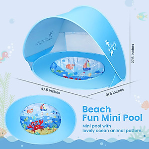Baby Beach Tent with Pool, UPF50+ Pop Up Shade Tent for Infant, Baby Beach Sun Shade Pool with UV Protection, Blue